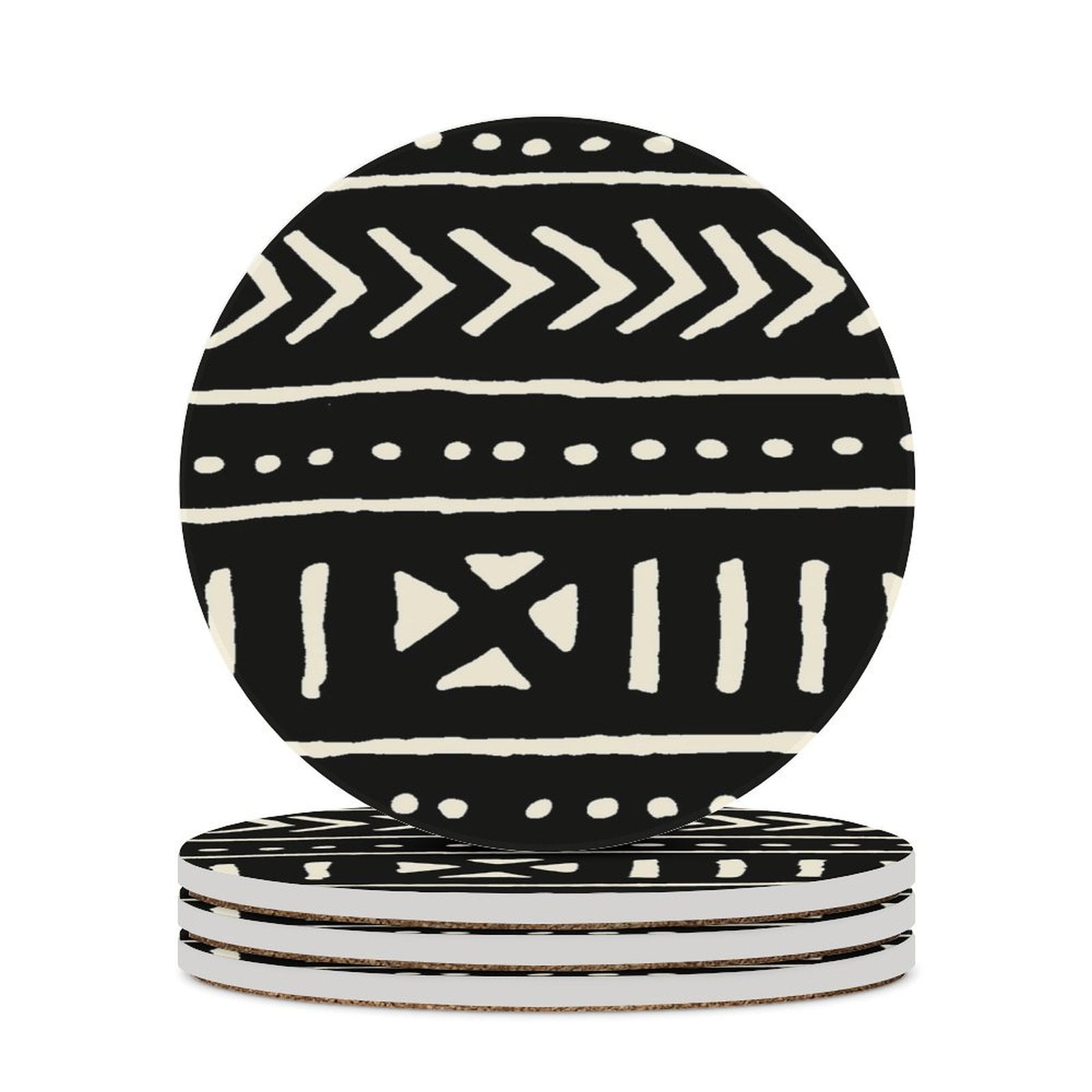 African Mud Cloth Black And White Ceramic Coasters Absorbent Coasters ...