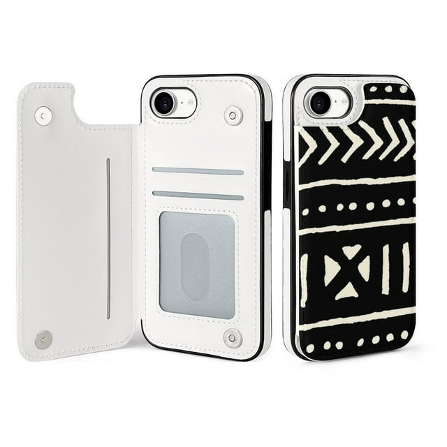 African Mud Cloth Black And White Leather Wallet Case for iPhone 16 Pro ...
