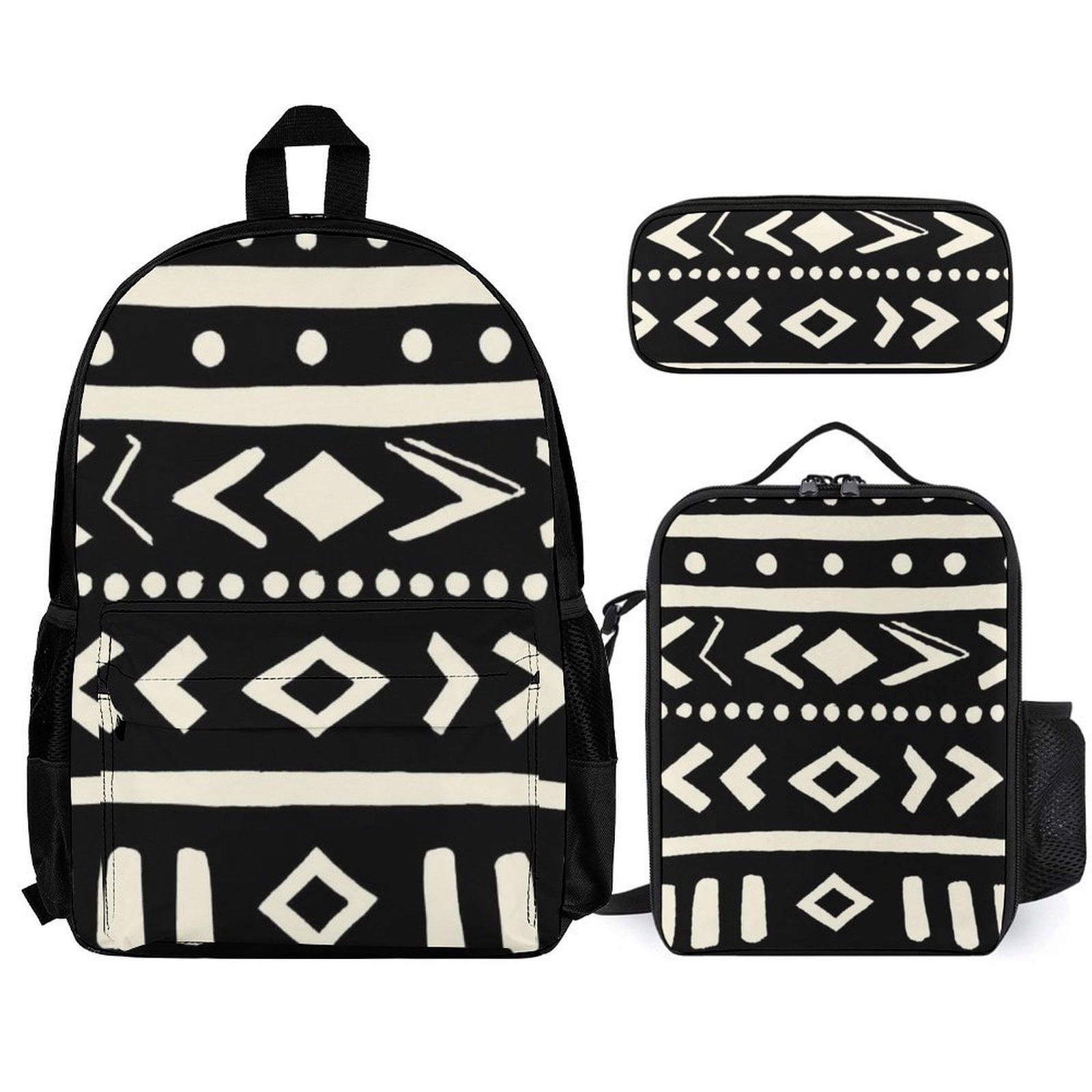African Mud Cloth Black And White School Backpack Set Lightweight ...