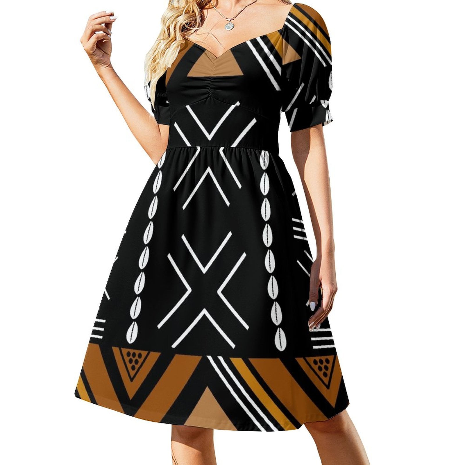 African Mud Cloth Bogolan Design Sleeveless Dress dress for woman long dress women summer ...