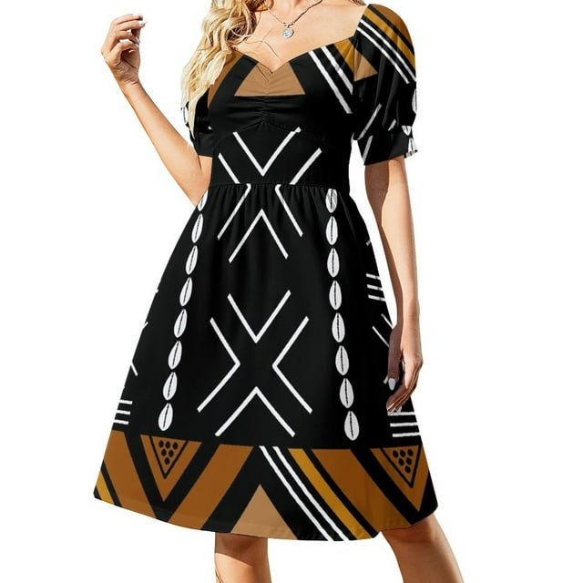 African Mud Cloth Bogolan Design Sleeveless Dress dress for woman long dress women summer ...