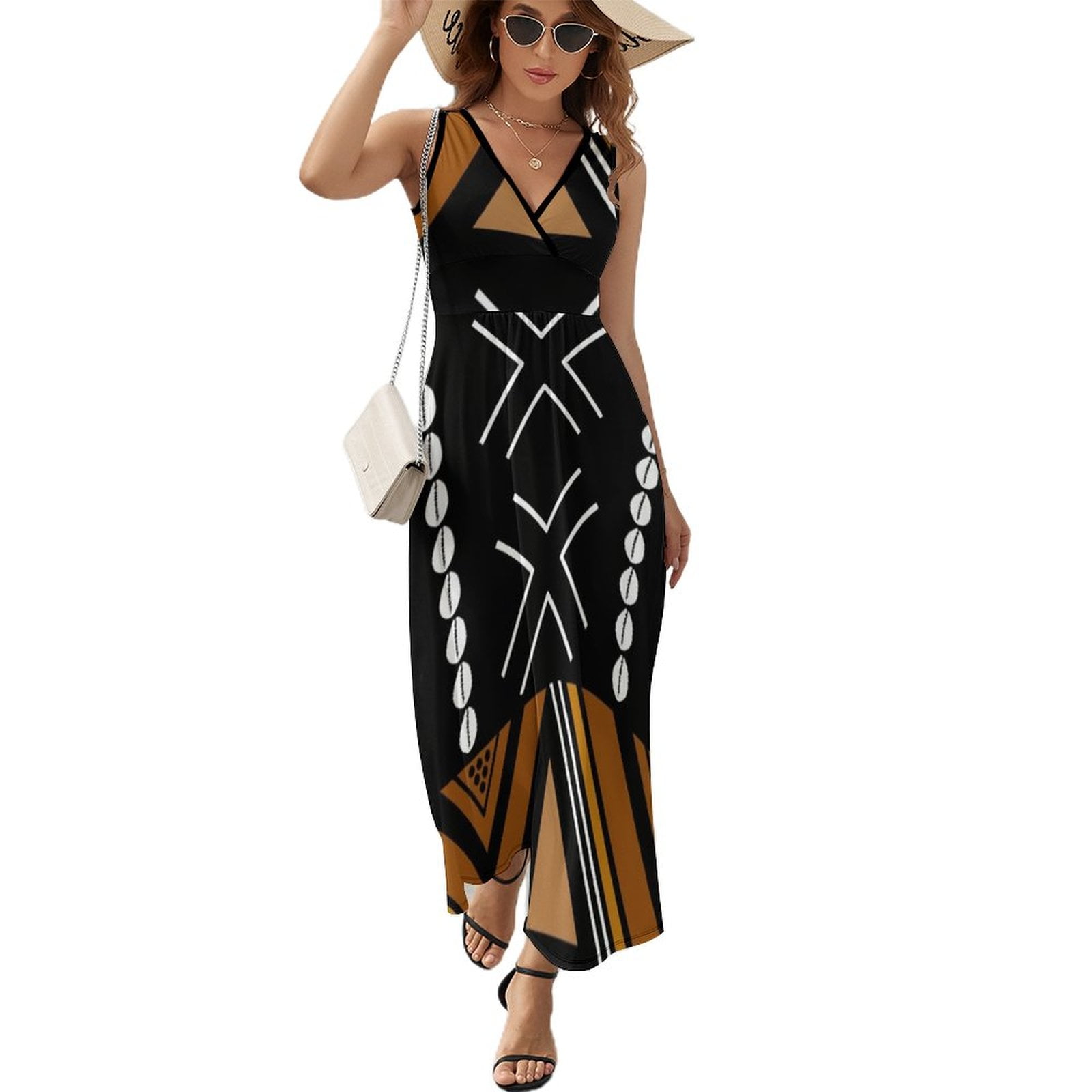 African Mud Cloth Bogolan Design Sleeveless Dress dresses for women dresses summer woman 2024 ...