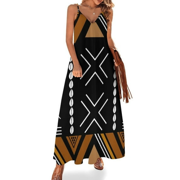 African Mud Cloth Bogolan Design Sleeveless Dress elegant party dress for women 2024 dresses for ...