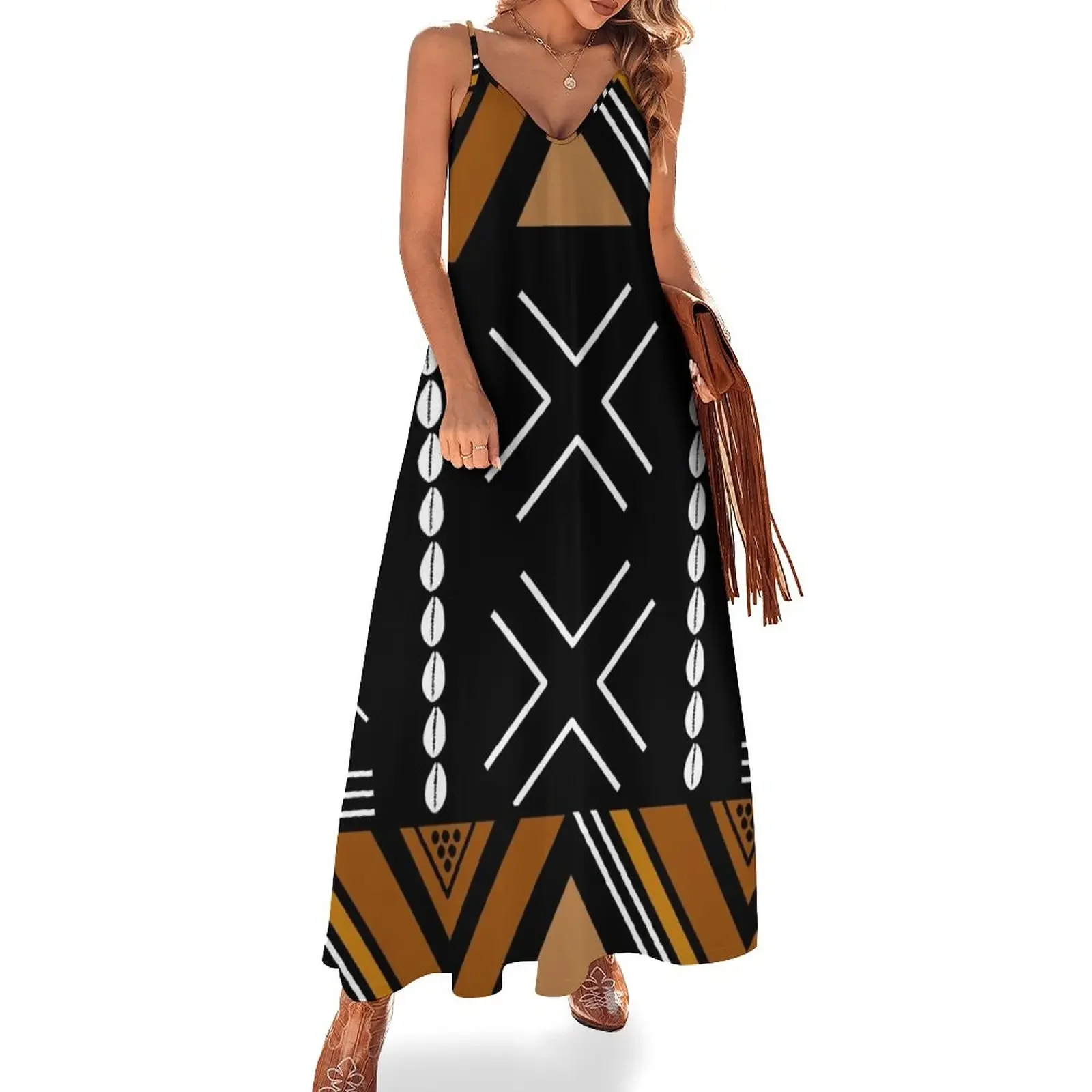African Mud Cloth Bogolan Design Sleeveless Dress women's summer clothing Dress - Walmart.com