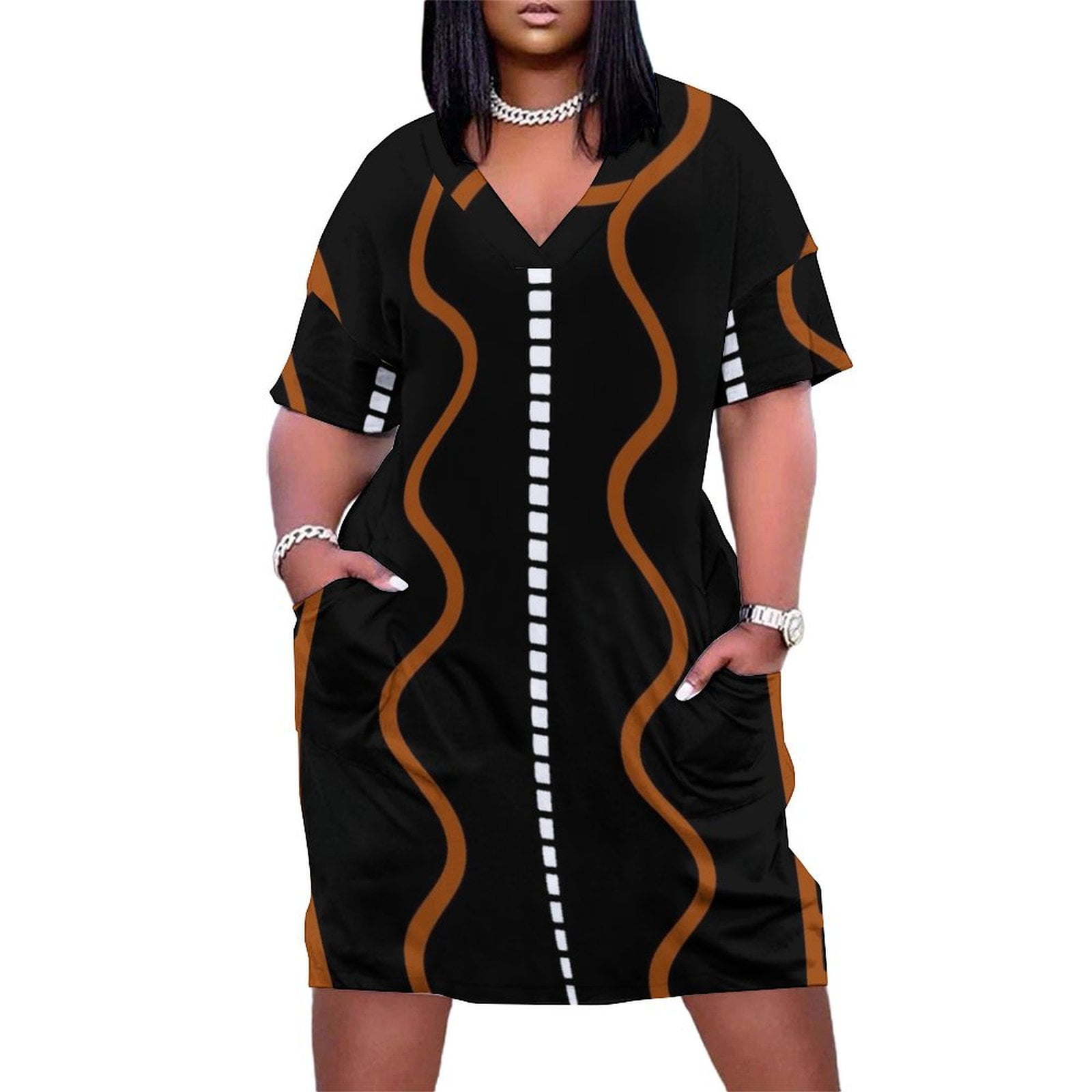 African Mud Cloth Fabric Design Loose Pocket Dress dresses summer ...