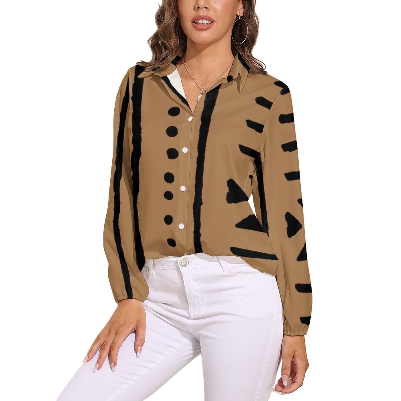African Mud Tribal Cloth Long Sleeve Blouse Woman Streetwear Casual ...