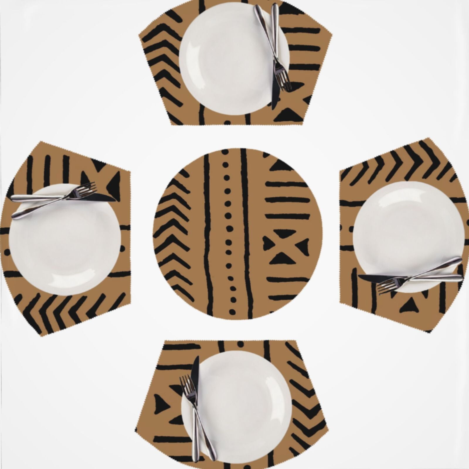 African Mud Tribal Cloth Round Table Placemats Set Of 5 Wedge Table ...