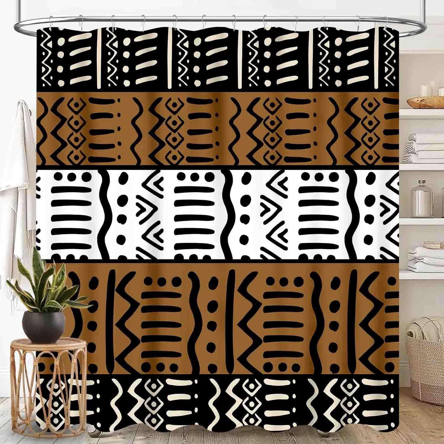 African Mudcloth Shower Curtain for Bathroom, oho Modern Abstract ...