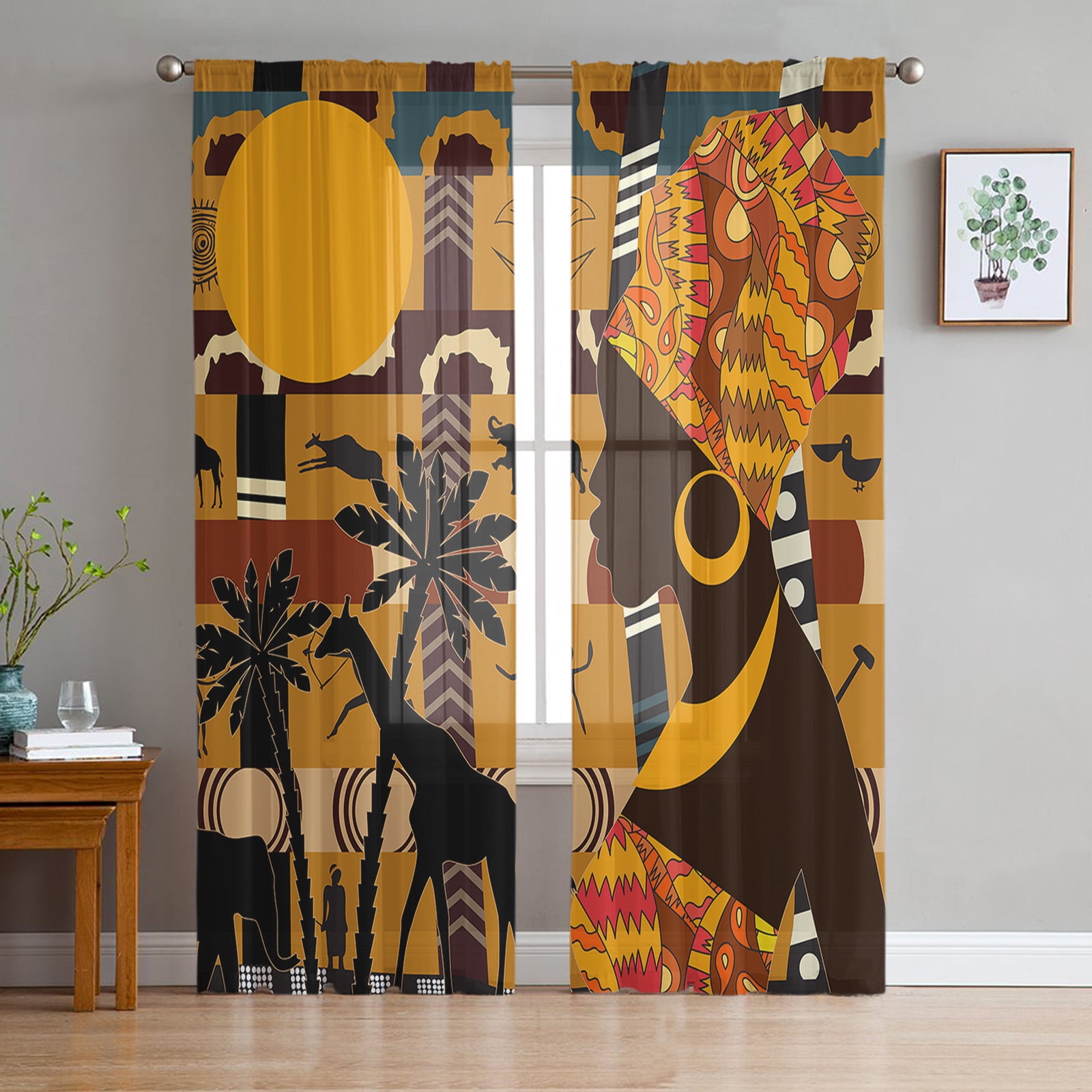 African National Culture Ethnic Sheer Curtains for Living Room Tulle ...