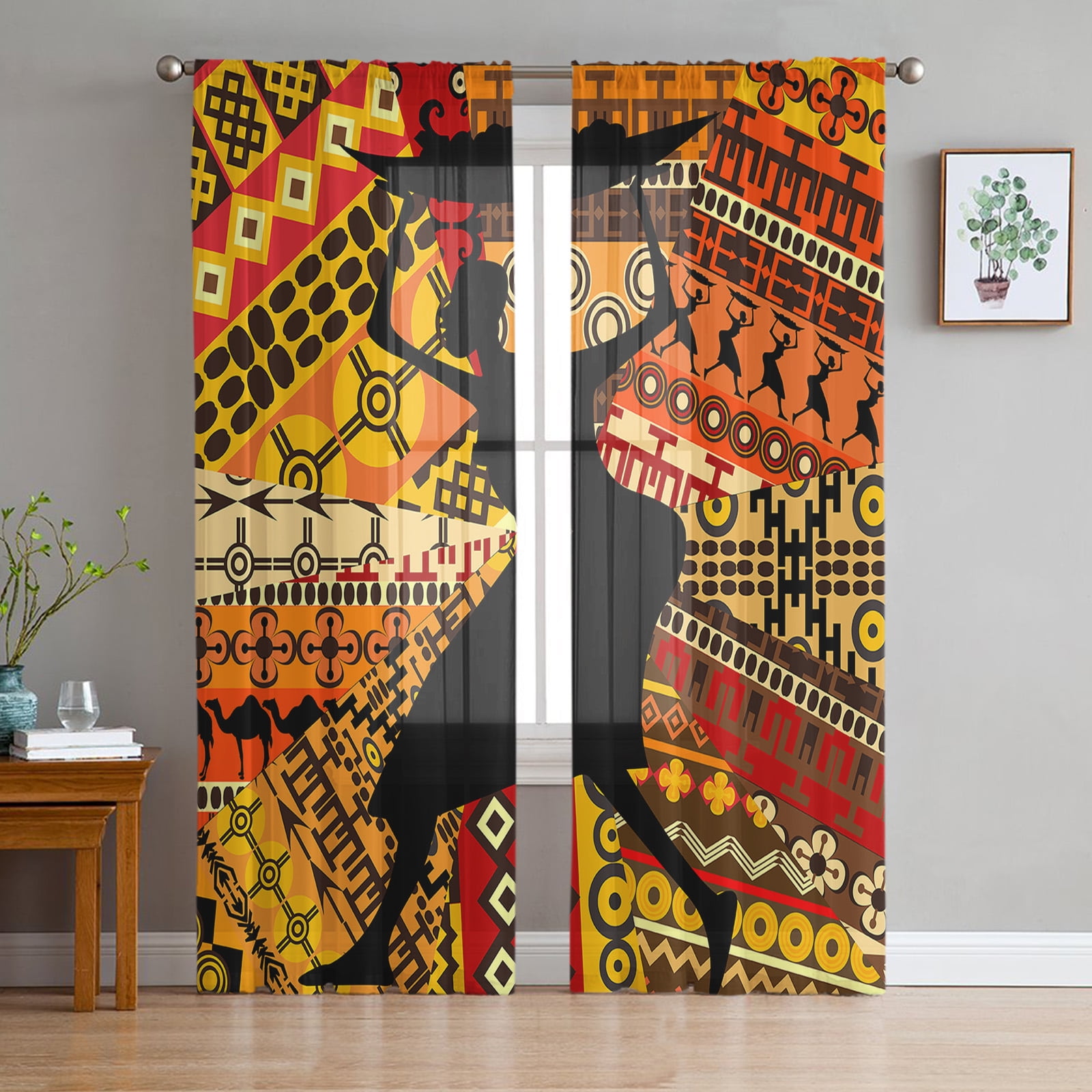 African National Culture Ethnic Sheer Curtains for Living Room Tulle ...