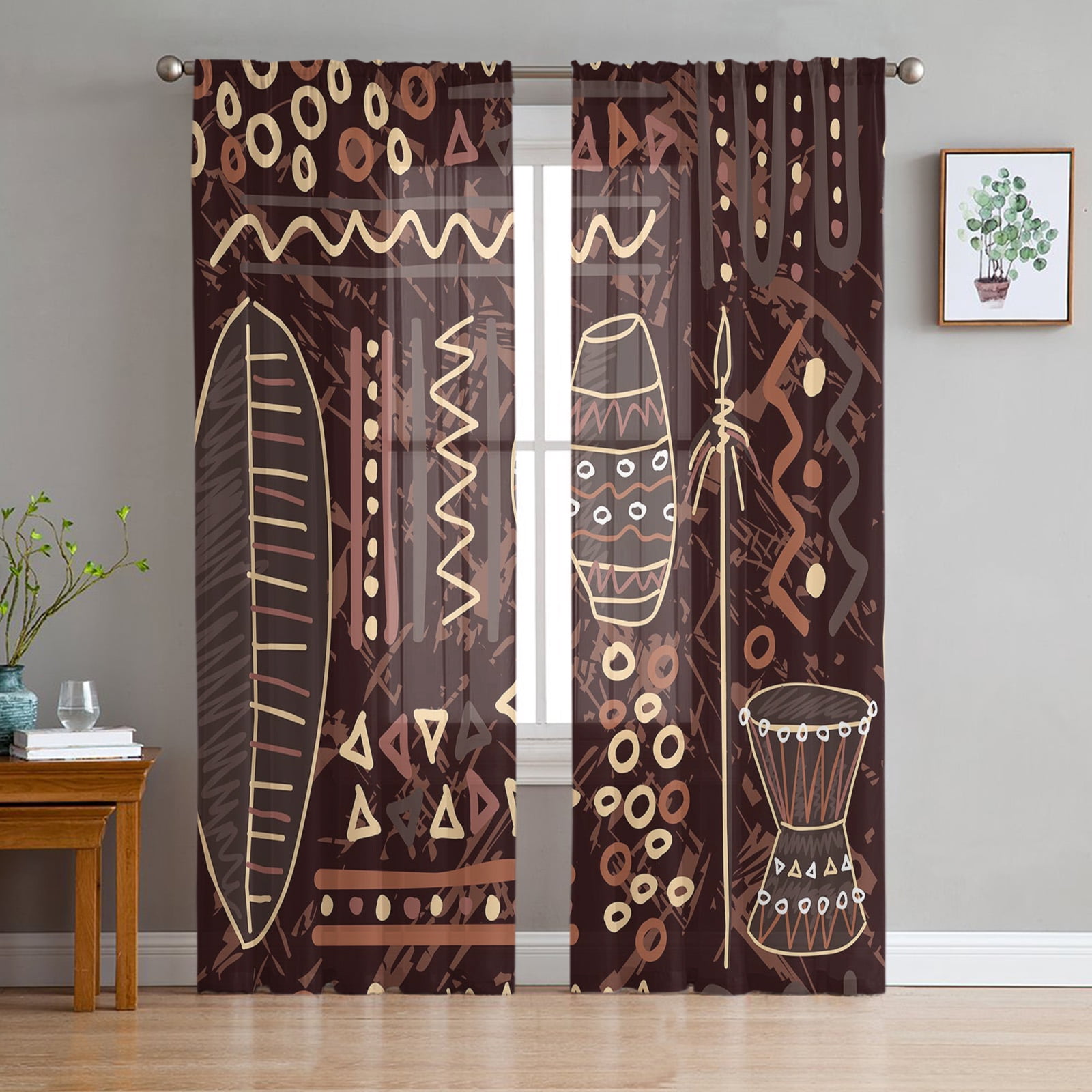 African National Culture Ethnic Sheer Curtains for Living Room Tulle ...
