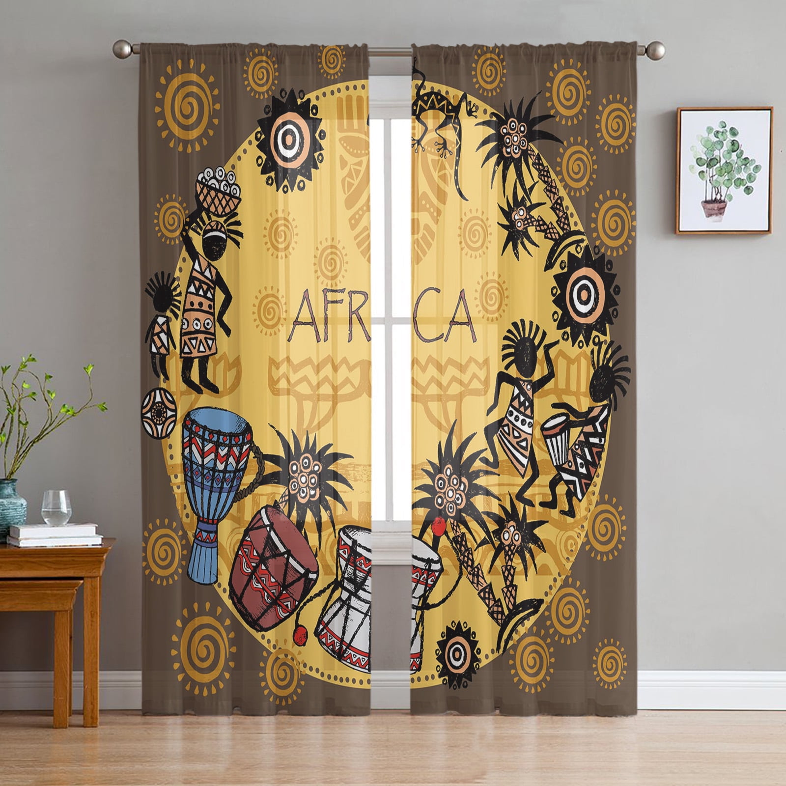 African National Culture Ethnic Sheer Curtains for Living Room Tulle ...