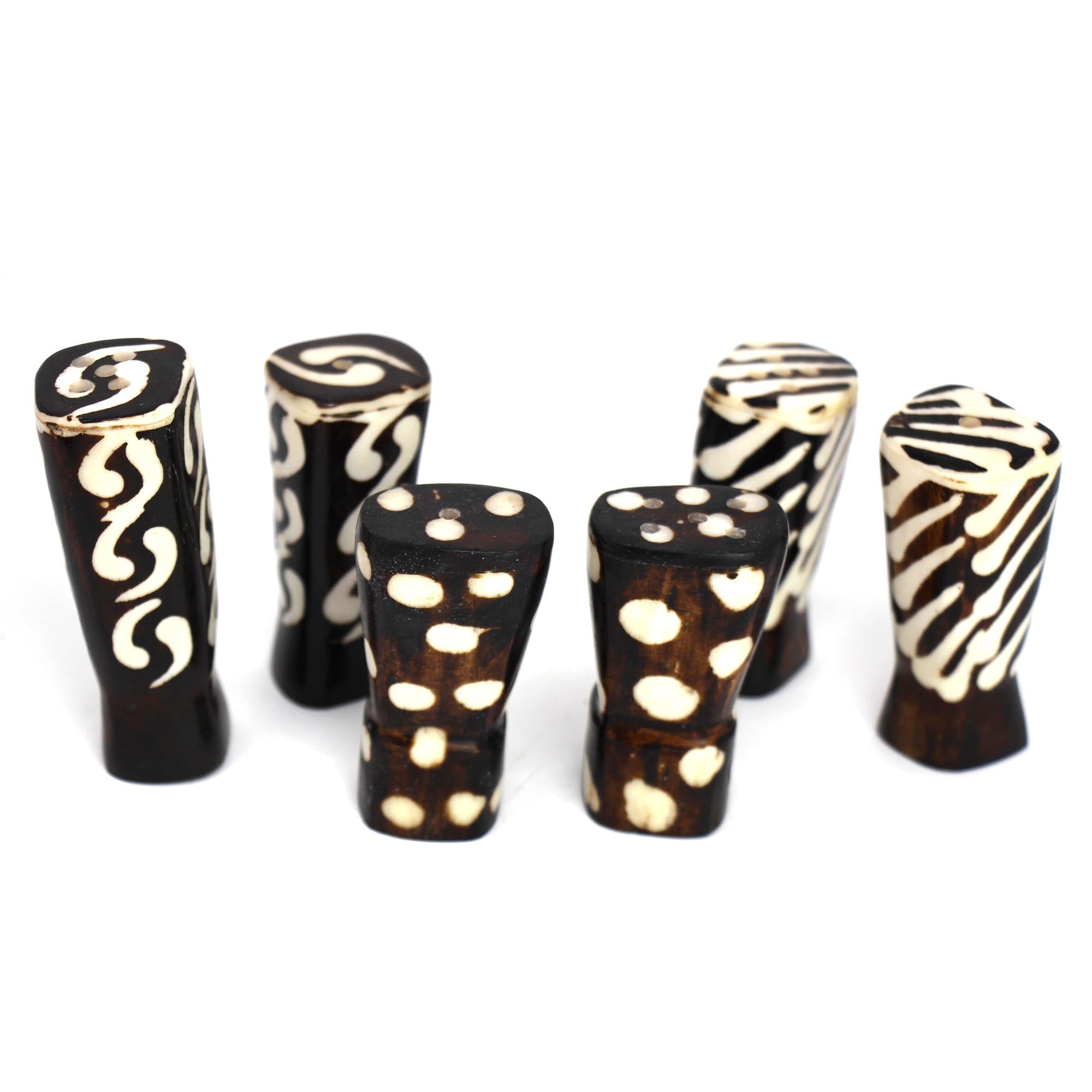 African Natural Bone Salt & Pepper Shakers, Traditional Batik Designs ...