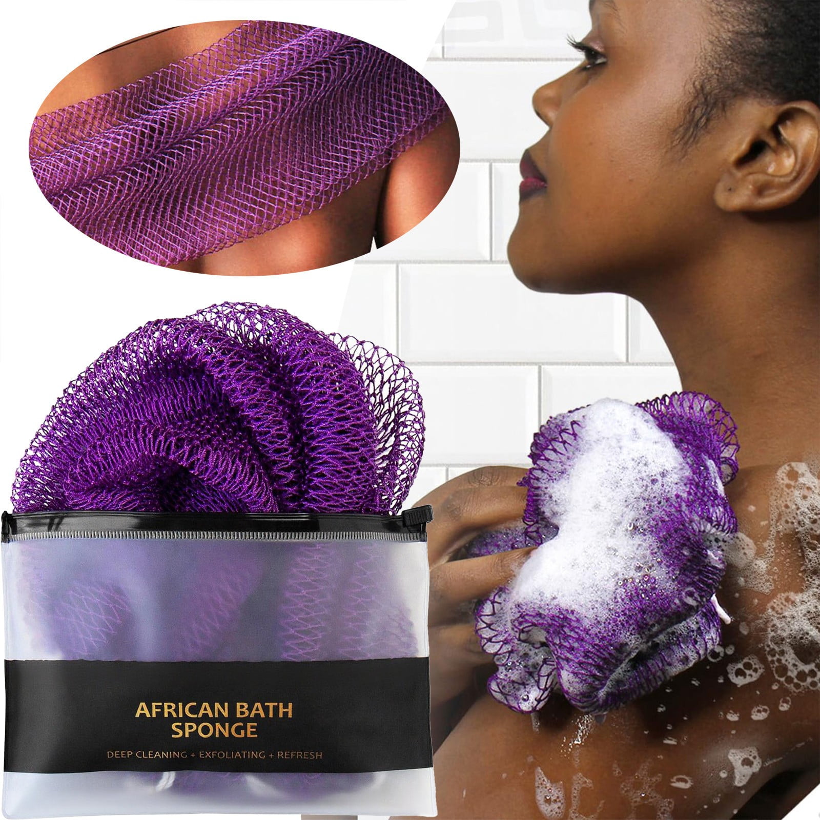 African Net Sponge Authentic, Exfoliating Back Scrub Bath Sponge with ...