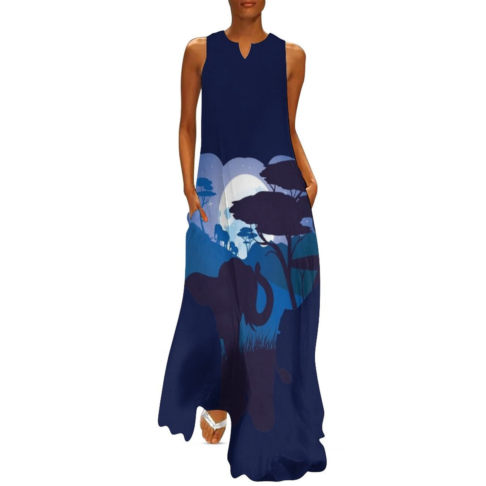 African Night with Elephant 6 Long Dress birthday dress summer dress ...