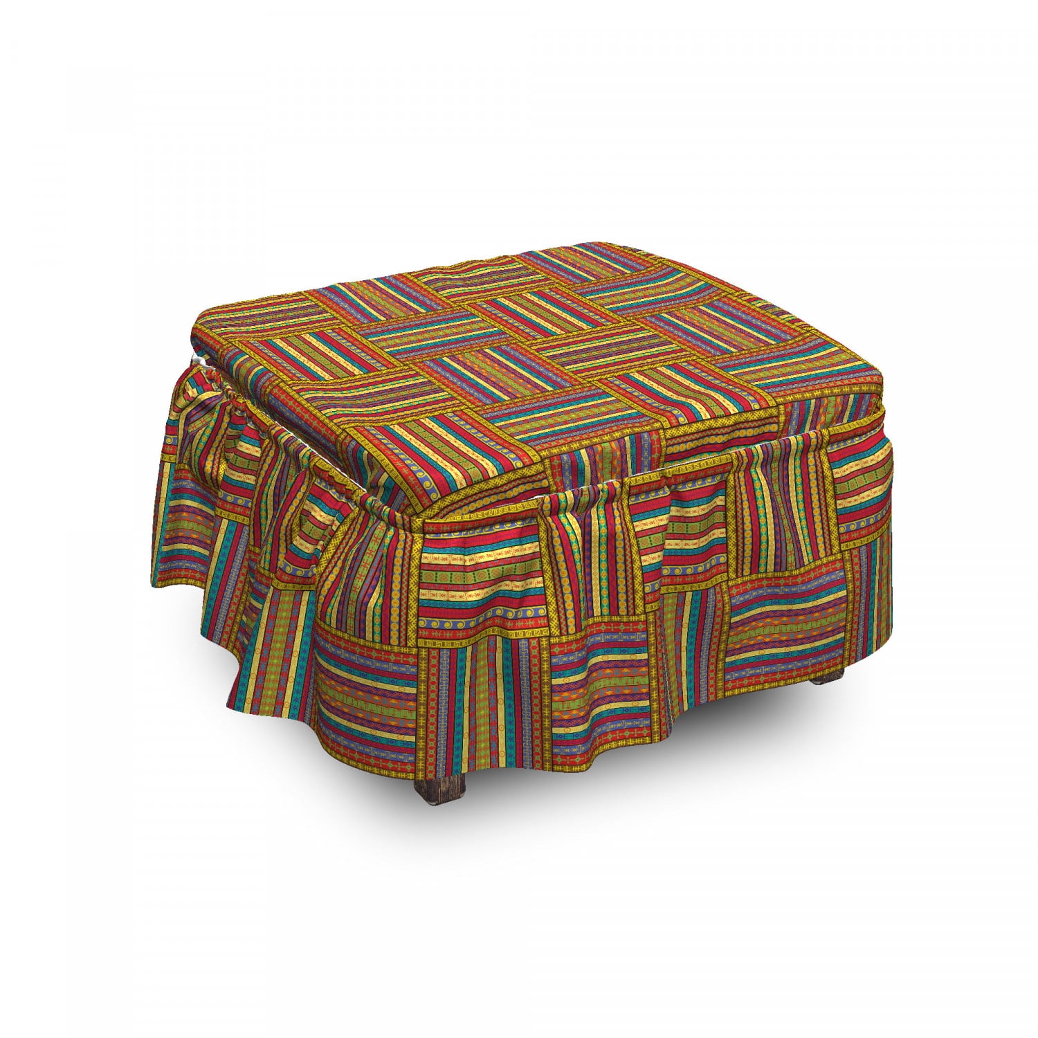 African Ottoman Cover, Artwork Borders, 2 Piece Slipcover Set with ...