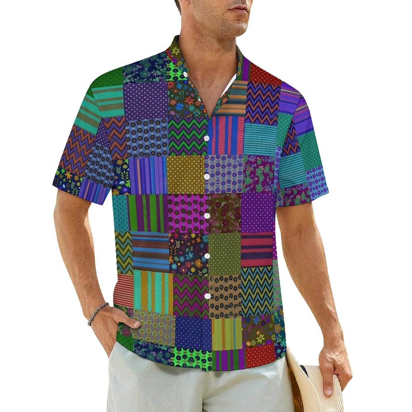 African Patchwork Print Hawaiian Shirt Man Vacation Vintage Casual ...