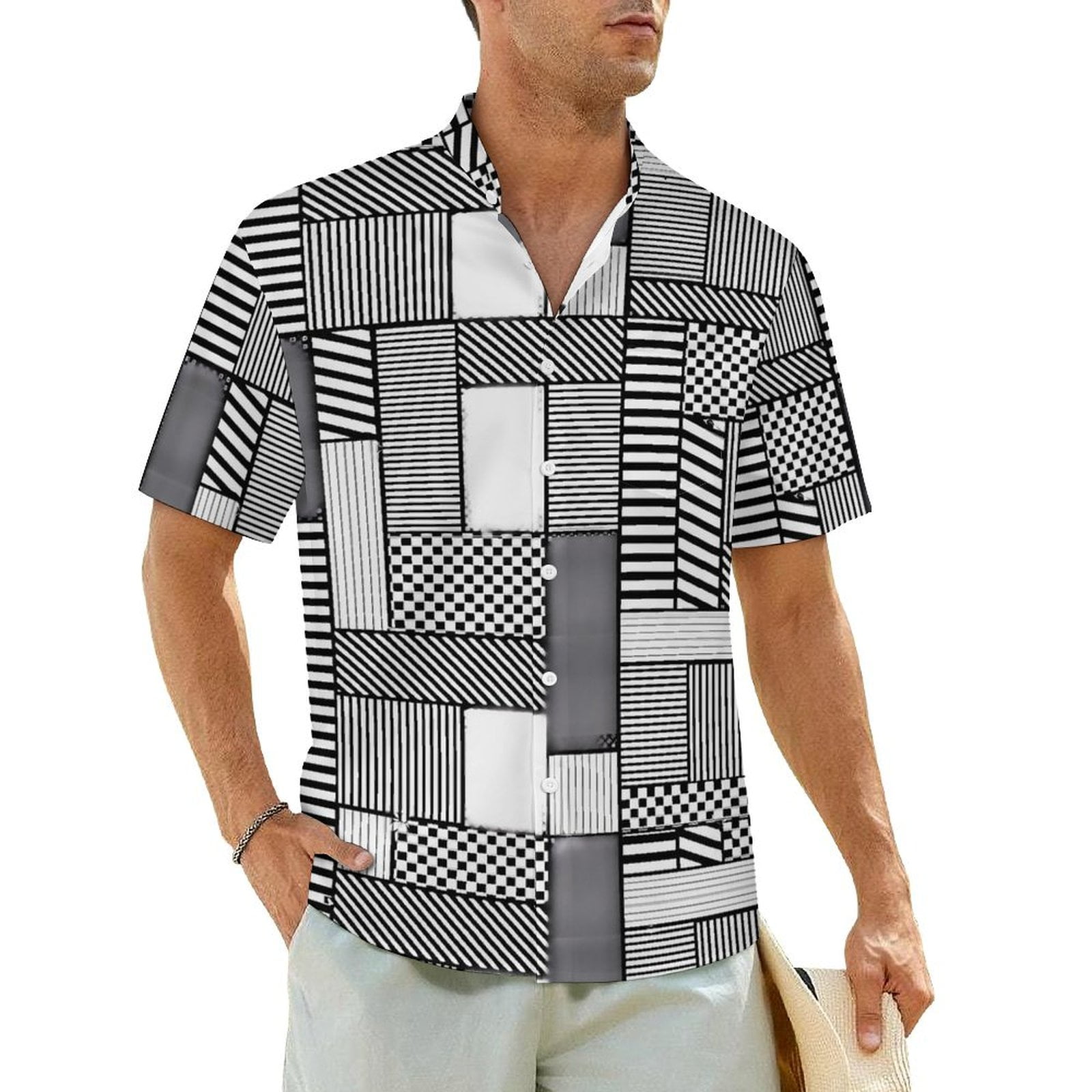 African Patchwork Print Hawaiian Shirt Man Vacation Vintage Casual ...