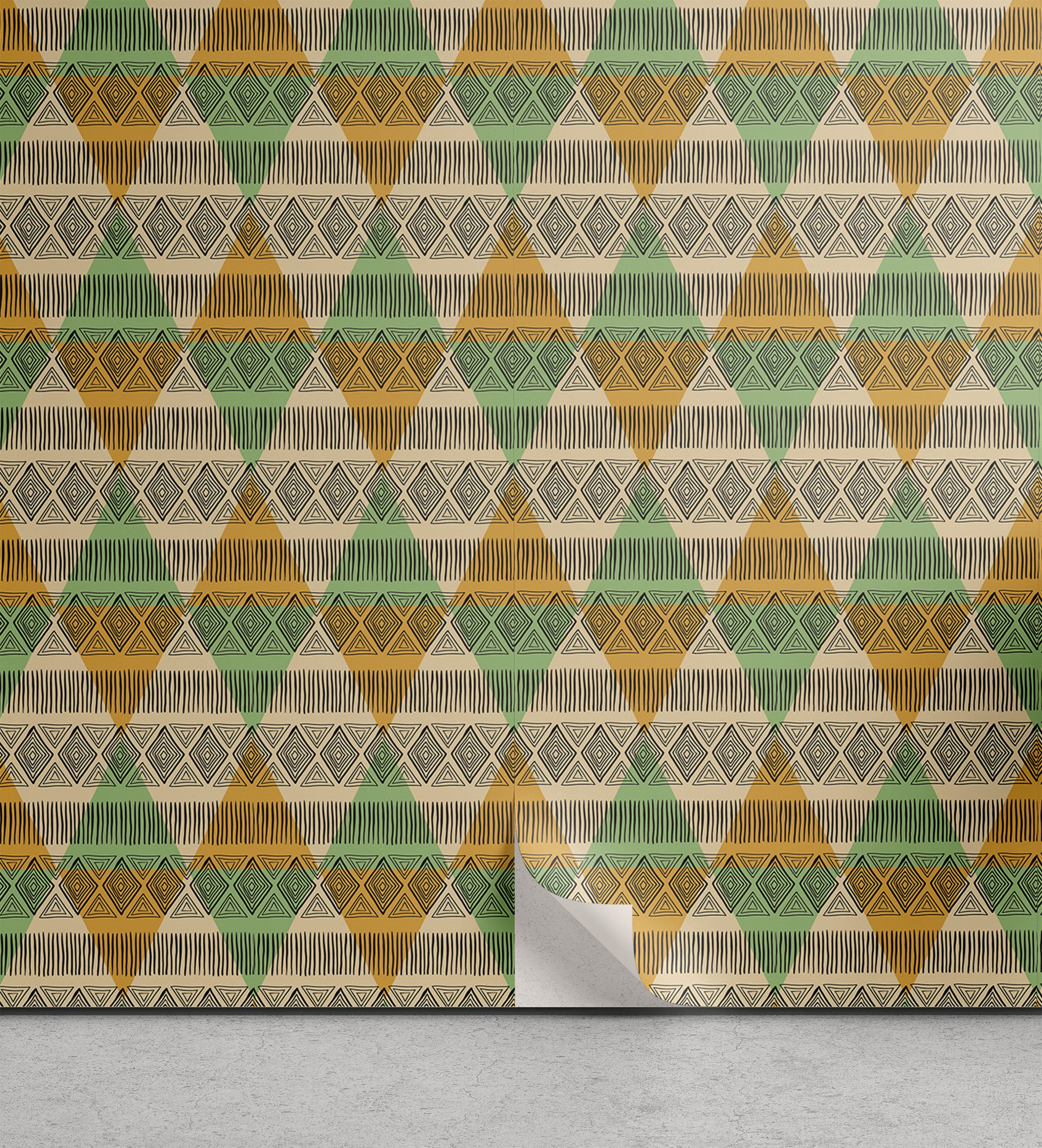 African Peel & Stick Wallpaper, Funky Folk in Geometric Diagonal ...