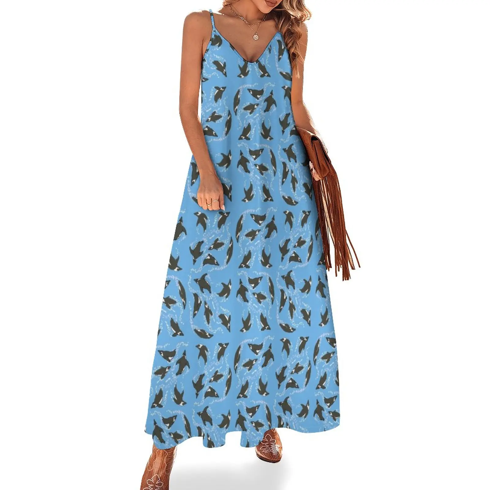 African Penguins Swimming Sleeveless Dress elegant evening dresses for ...