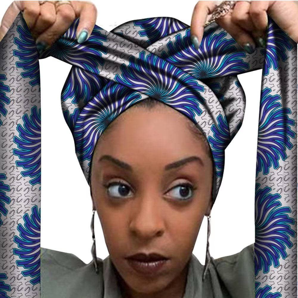 African Print Satin Bonnet With Long Ribbon Wrap Double Layer Head Wrap ...
