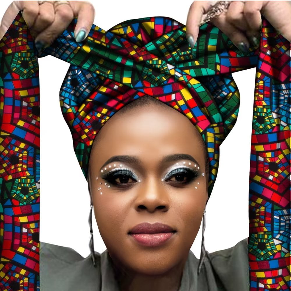 African Print Satin Bonnet With Long Ribbon Wrap Double Layer Head Wrap ...