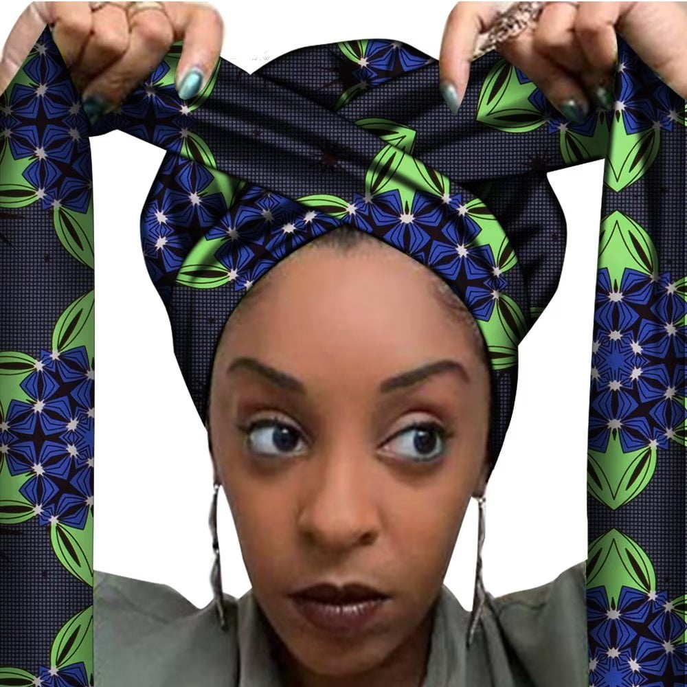 African Print Satin Bonnet With Long Ribbon Wrap Double Layer Head Wrap ...