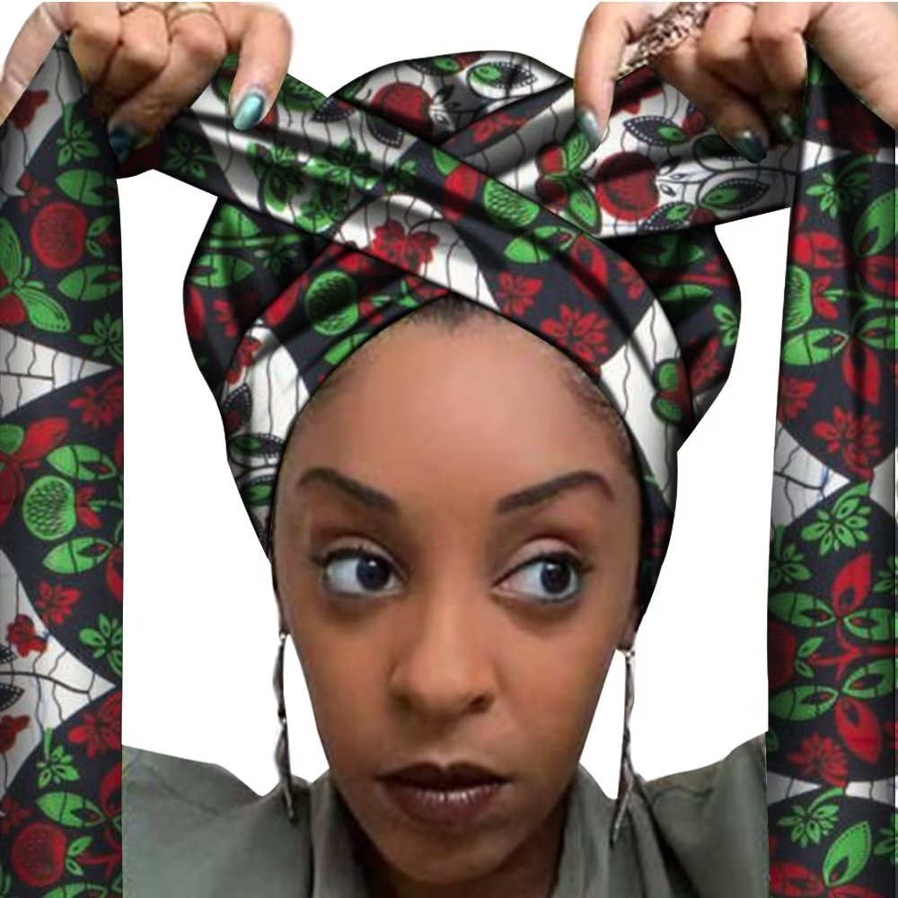 African Print Satin Bonnet With Long Ribbon Wrap Double Layer Head Wrap ...