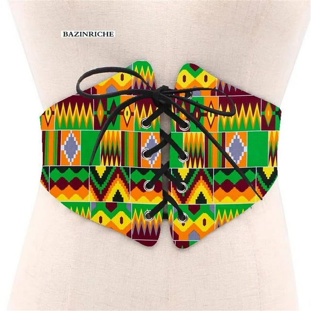 African Print Waist Corset Belt Button Skirts For Women Ladies Lace Up