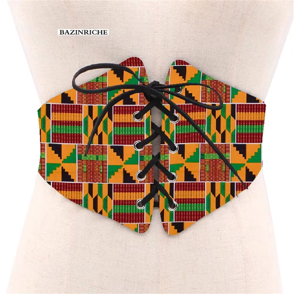 African Print Waist Corset Belt Button Skirts for Women Ladies Lace-Up ...