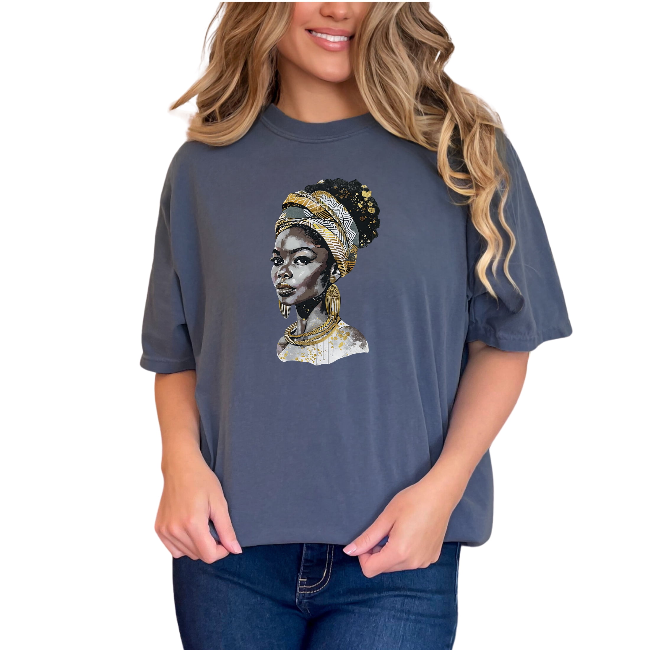 African Queen Art T-Shirt, Afrocentric Fashion Top, Tribal Headwrap ...