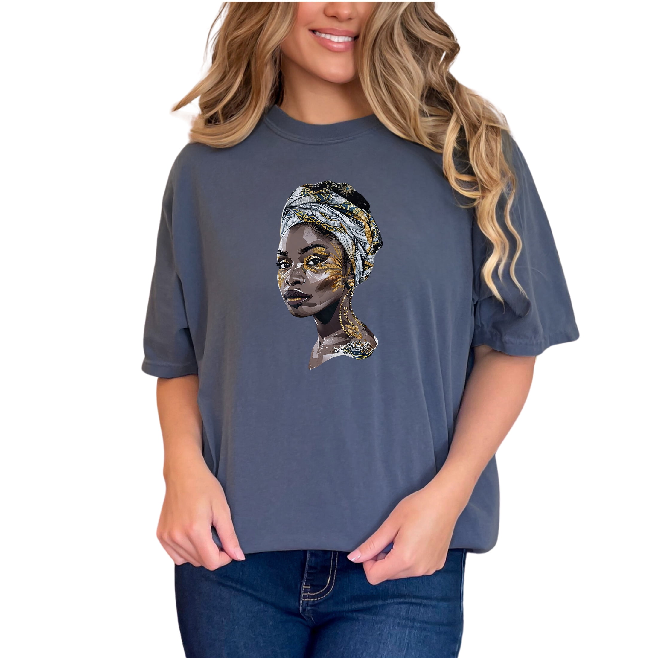 African Queen Art T-Shirt, Black Woman Head Wrap Tee, Afrocentric Apparel, Cultural Fashion ...