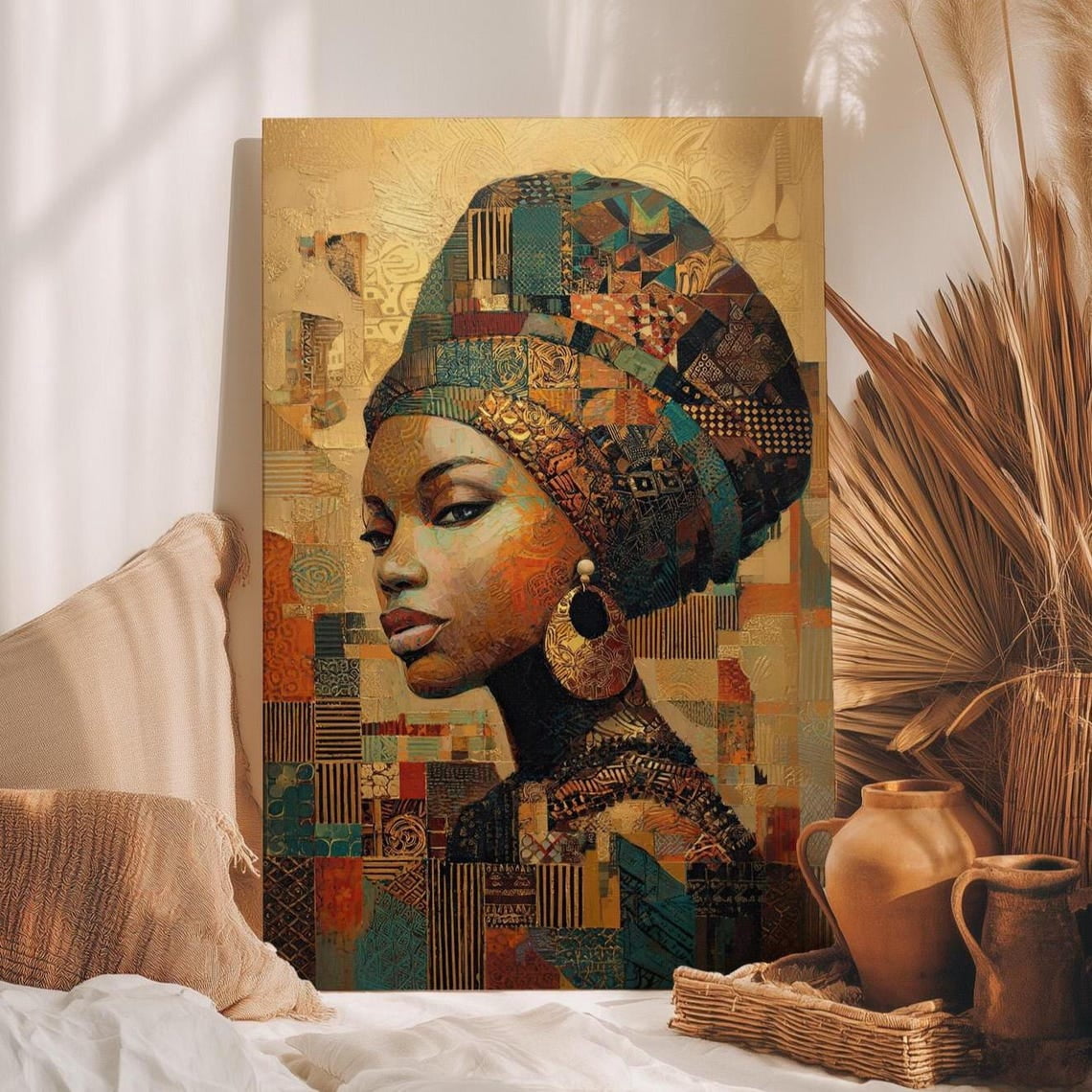 African Queen Elegant Abstract Portrait Cultural Motifs Geometric ...