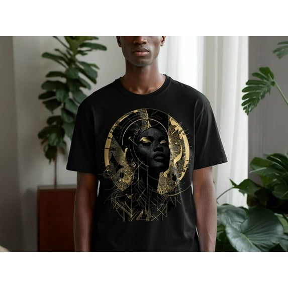 African Queen Graphic Tee with Artistic Gold-Accent Black Woman ...