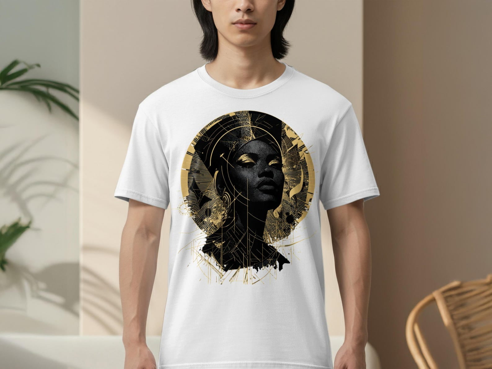 African Queen Graphic Tee with Artistic Gold-Accent Black Woman ...
