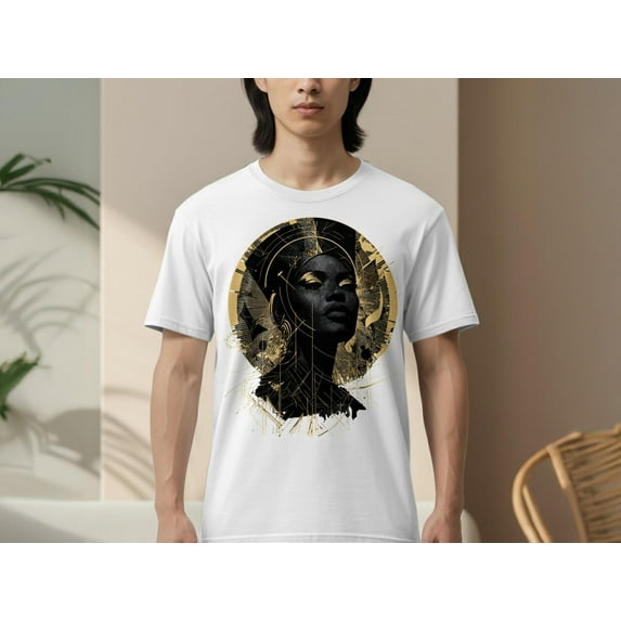 African Queen Graphic Tee with Artistic Gold-Accent Black Woman ...