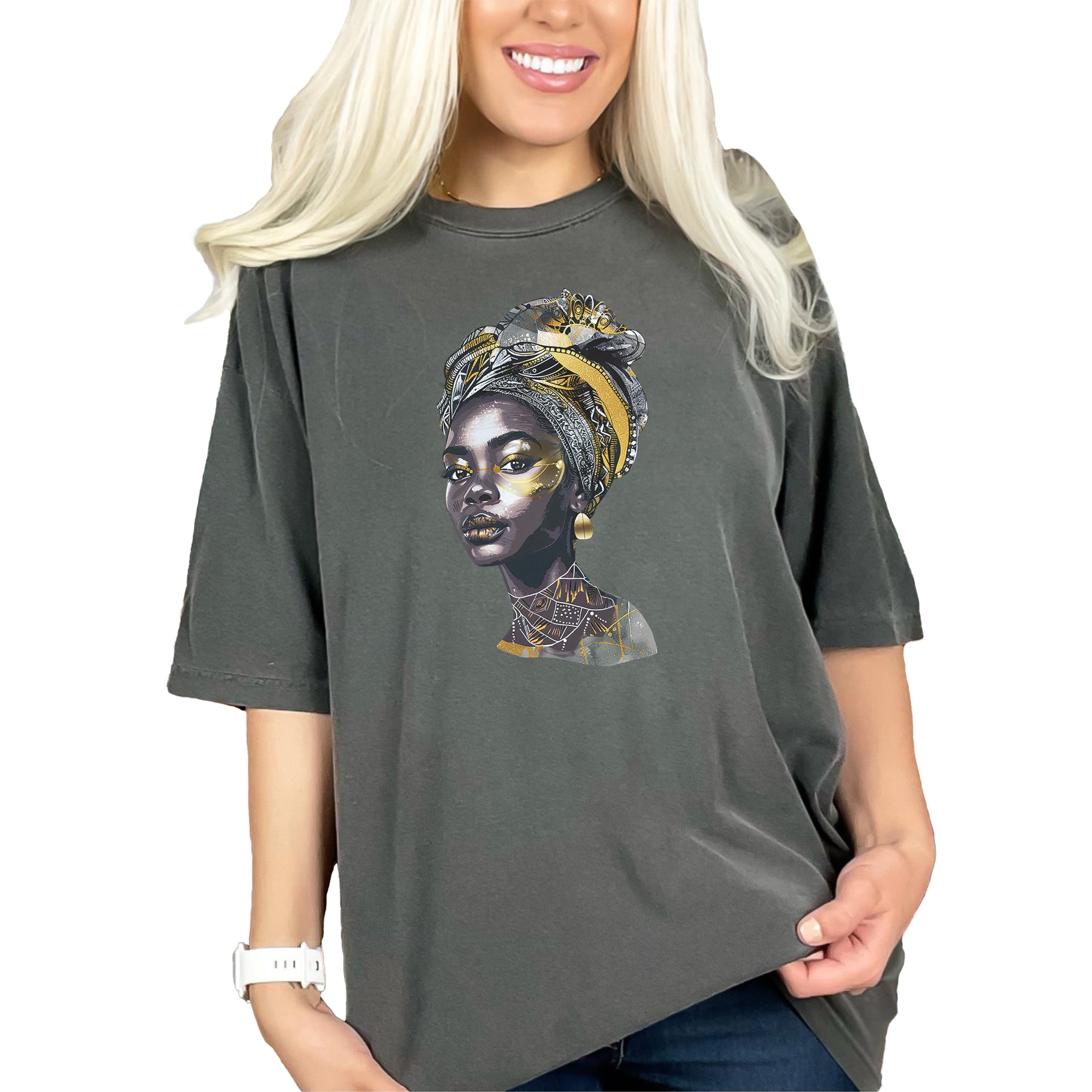 African Queen T-Shirt, Afrocentric Art Tee, Black Woman Headwrap Shirt ...