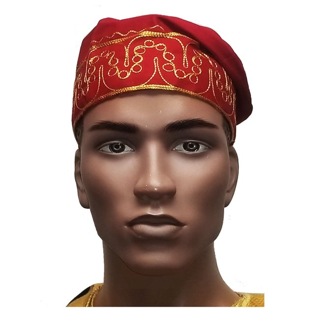 African Red Kufi Hat with Gold Embroidery - Walmart.com