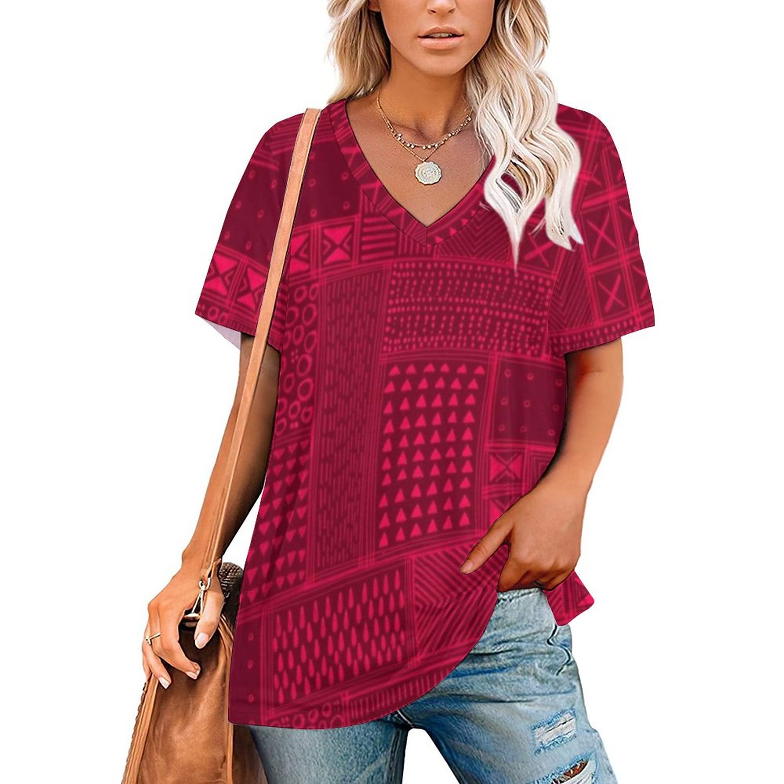 African Red Tribal Mud Cloth Women'S T-Shirt New Fashion Printed Zipper ...