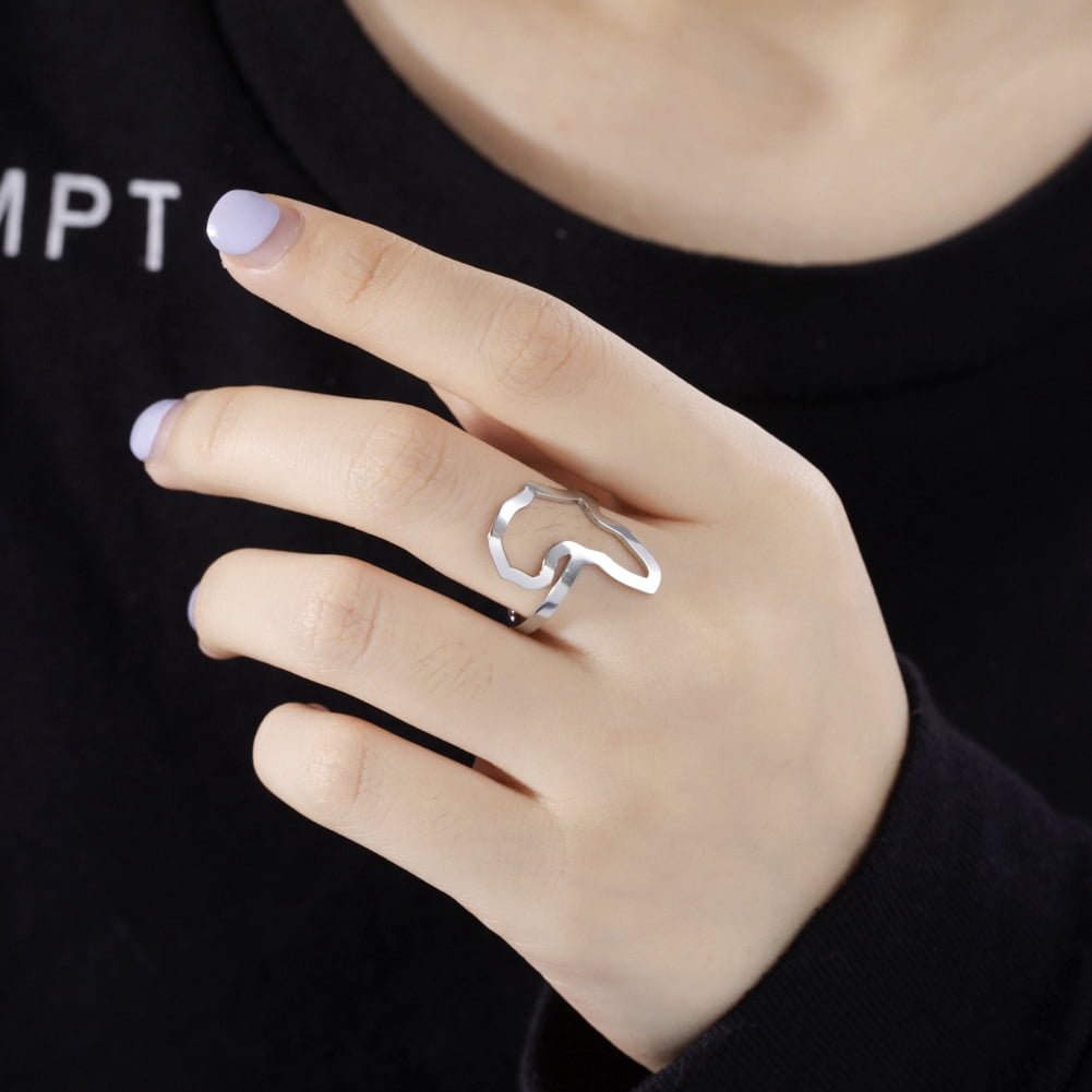 African Ring Women Girls Africa Outline Map 14K Yellow Gold Rings ...