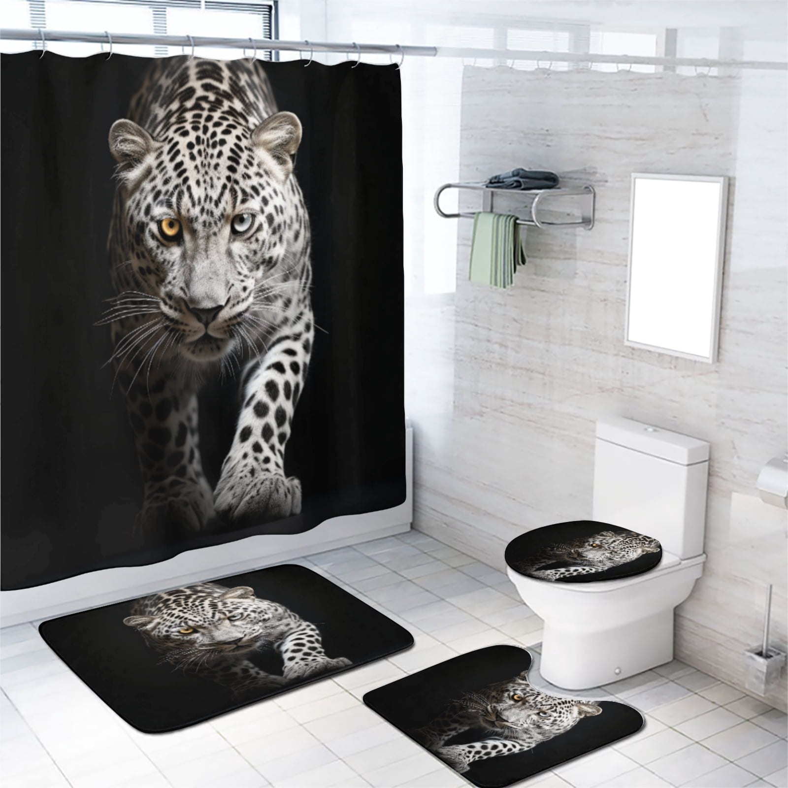 African Safari Leopard Shower Curtain Set with Rugs for Bathroom Decor ...