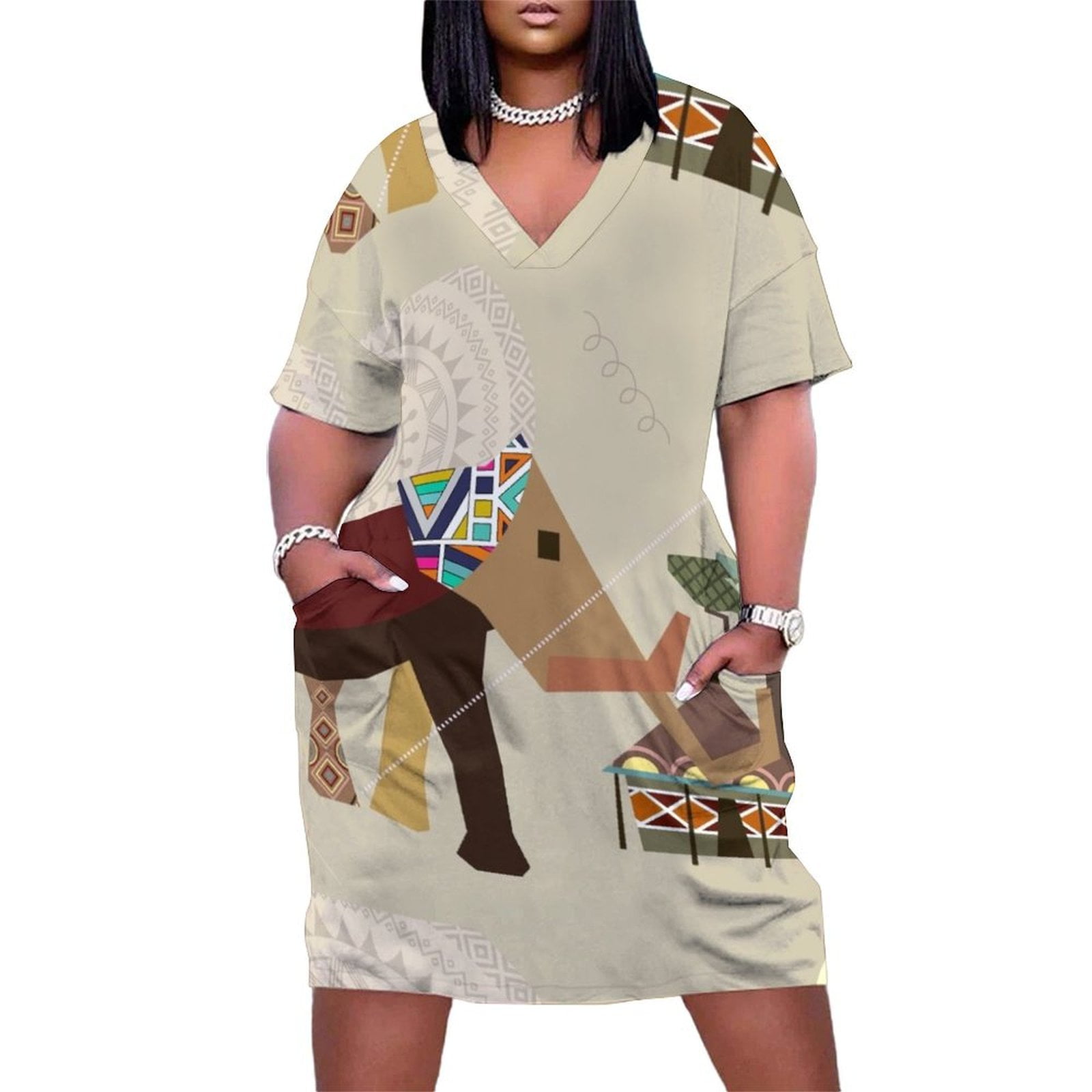 African Safari Loose Pocket Dress dresses for woman womans clothing ...