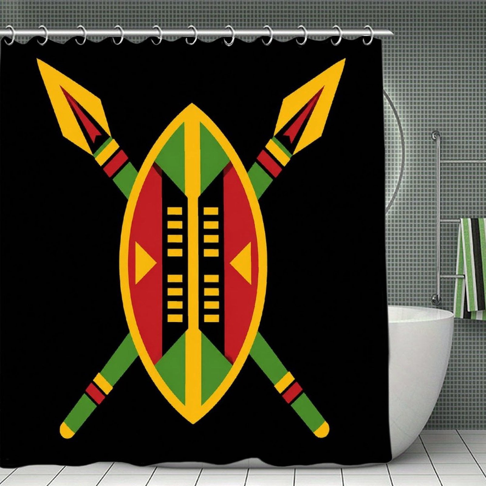 African Shield Spears Print Shower Curtain,Cloth Fabric Waterproof ...