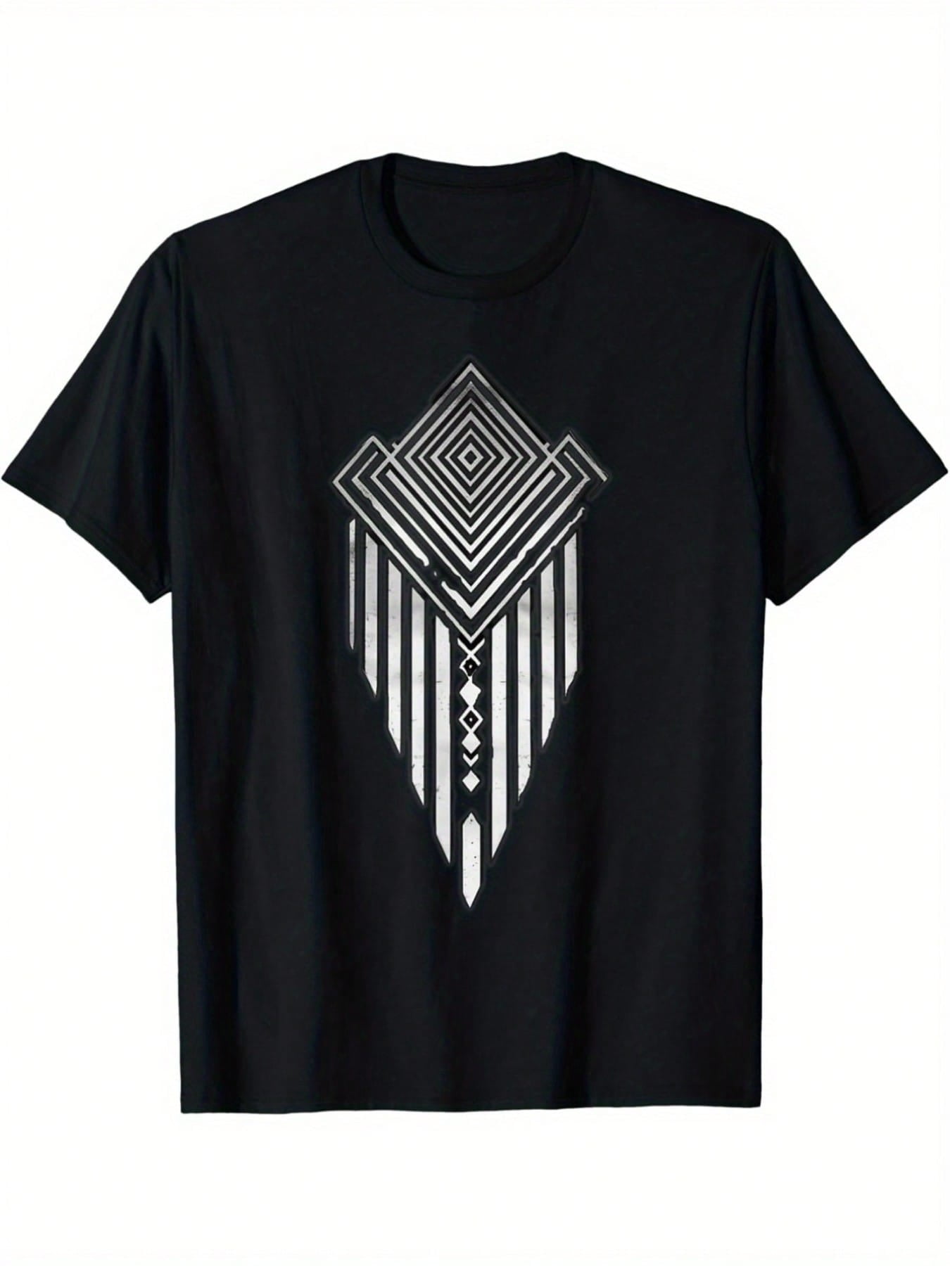 African Silver Metal Geometric Pattern T-Shirt Casual Digital Print ...