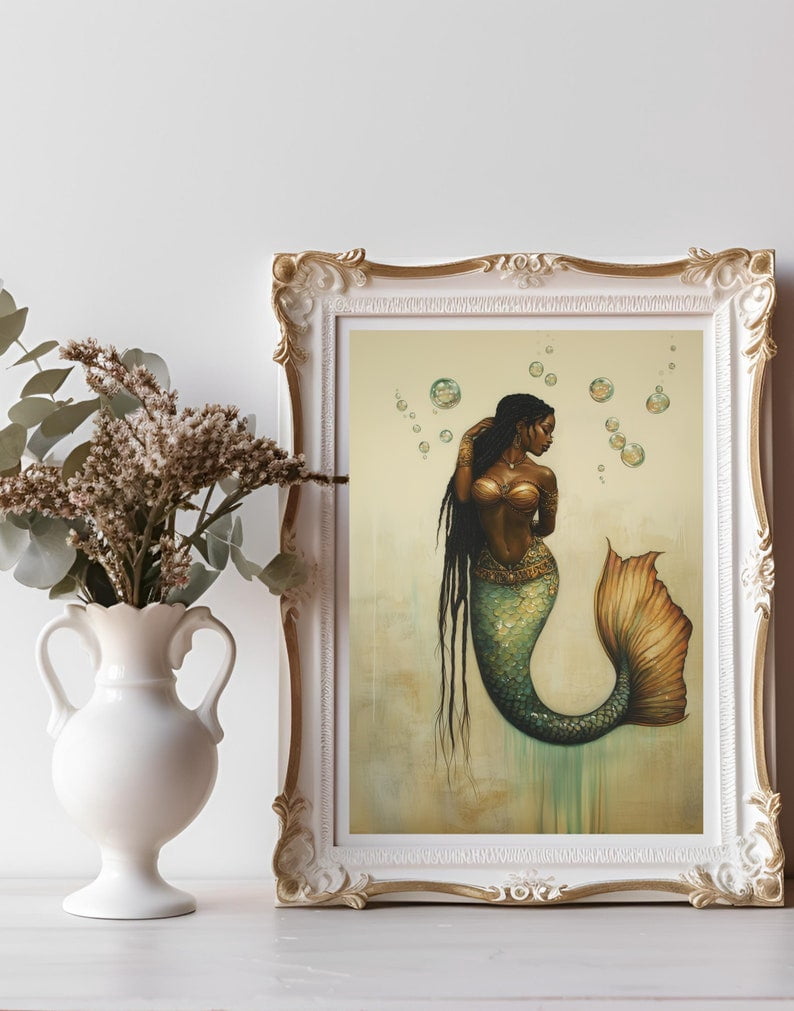 African Siren Black Mermaid Art Print - Black is Beautiful Wall Decor ...