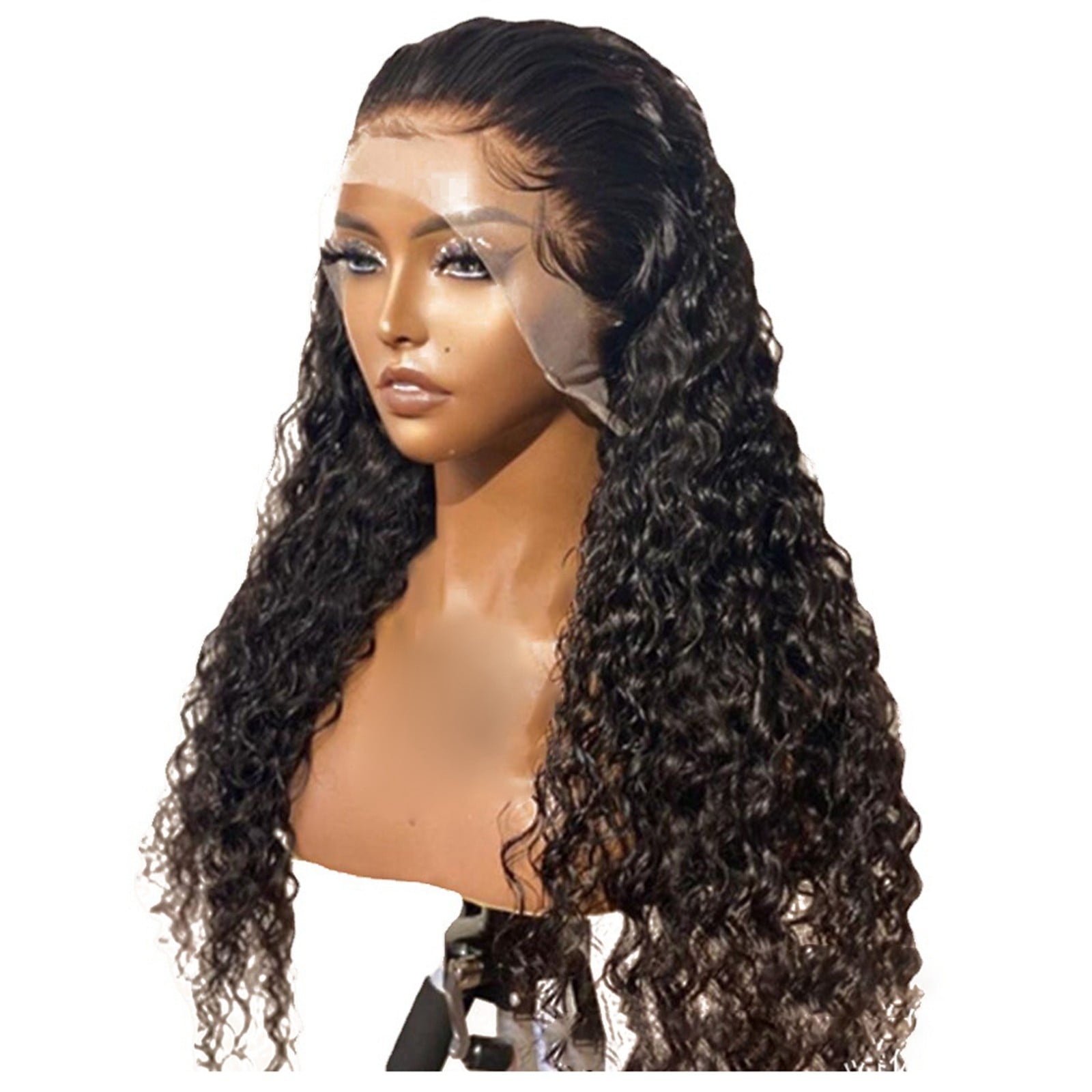African Small Curly Middle Part Wig - Long Curly Human Hair Fiber Wig ...