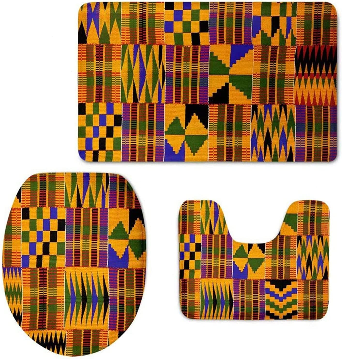 African Style Bath Mat Sets 3 Piece Non-Slip Bathroom Mats Contour ...