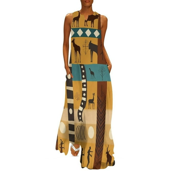 African Style Tribal Culture Elephant Giraffe Long Dress luxury evening ...