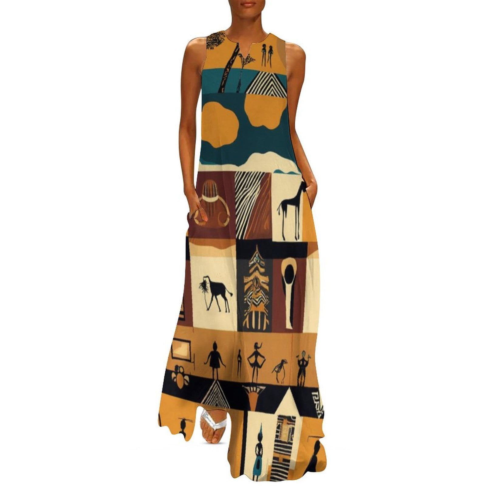 African Style Tribal Culture Primitive People Wild Animals Long Dress ...