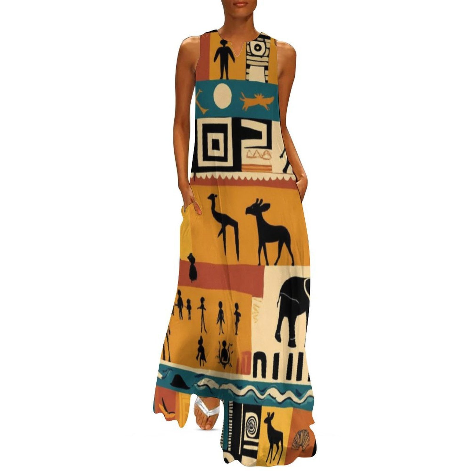 African Style Tribal Culture Primitive People Wild Animals Long Dress ...